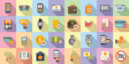 Payment cancellation icons set flat bank Vector Image