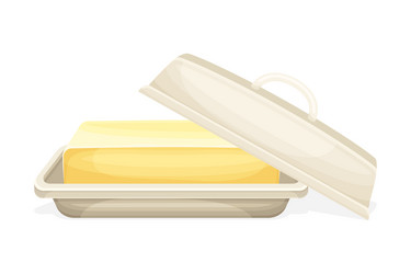 Butter on a white plate dairy product cartoon Vector Image