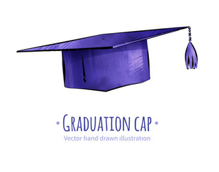 Hand drawn graduation cap and diploma in sketch Vector Image