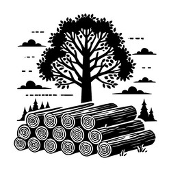 Wood log stack and trees silhouette isolated Vector Image