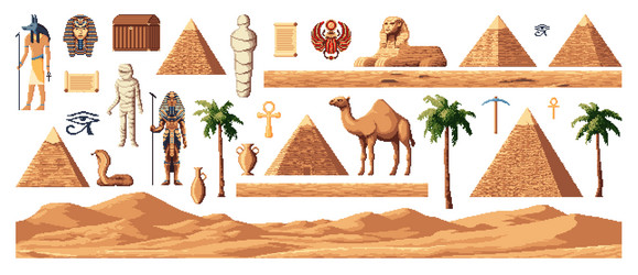 8bit pixel arcade game level map egypt pyramids Vector Image