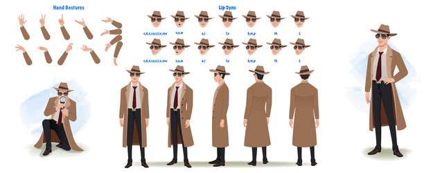 A female detective agent model sheet c Royalty Free Vector