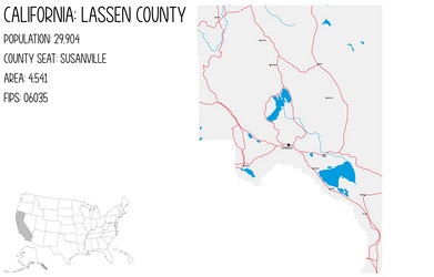 Large and detailed map of lassen county Royalty Free Vector