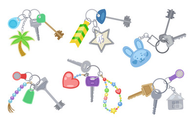 Bunch of keys on various keychains featuring Vector Image