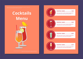 Cocktail menu advertisement poster with prices Vector Image
