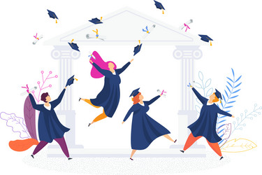 Happy young group graduation jumping graduation Vector Image