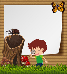 Border template with boys at night landscape Vector Image