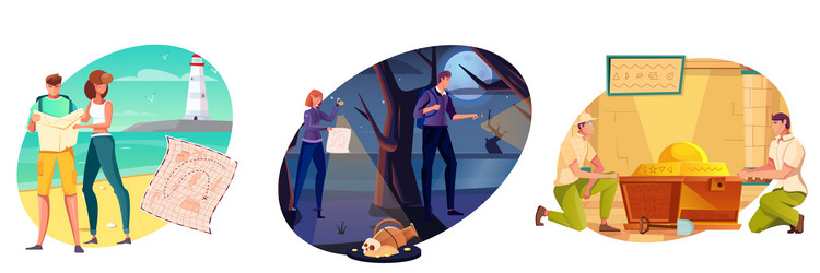 Treasure hunt and adventure game logo 3d icon set Vector Image