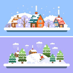 Winter city street snowy urban landscape Vector Image
