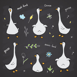 Goose doodles set cute geese sketch hand drawn Vector Image