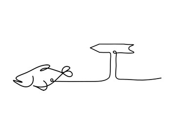 Silhouette of fish and arrow as line drawing Vector Image