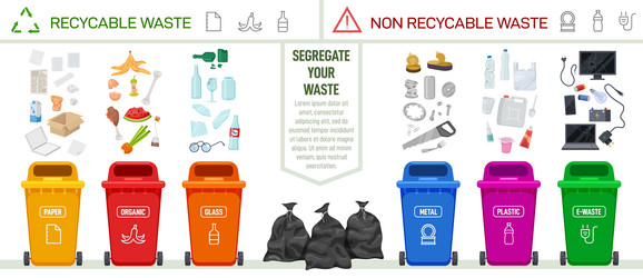 Waste sorting with different colorful Royalty Free Vector