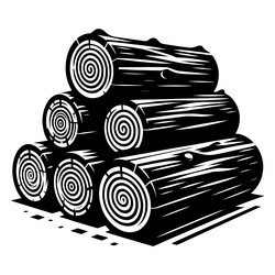Wood log stack silhouette isolated on white Vector Image
