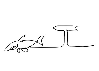 Silhouette of fish and arrow as line drawing Vector Image