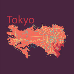 Flat japan tokyo - top view map showing streets Vector Image