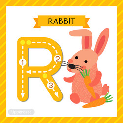 Letter r lowercase tracing pink rabbit holding Vector Image