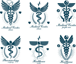 Set of caduceus logotypes can be used in Vector Image
