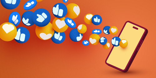 Smartphone with flying like symbols social Vector Image