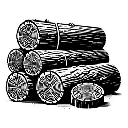 Wood log stack silhouette isolated on white Vector Image
