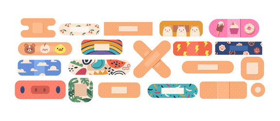 Colorful medical plasters set for kids cartoon Vector Image