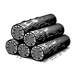 Wood log stack silhouette isolated on white Vector Image