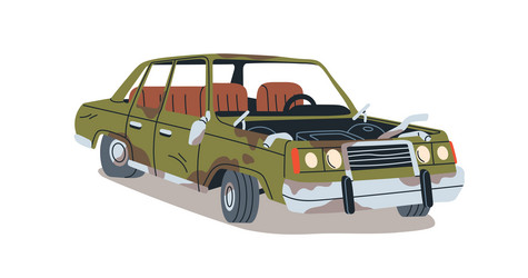 Broken old cars set abandoned ruined damaged junk Vector Image