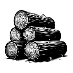 Wood log stack silhouette isolated on white Vector Image