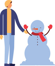 Man holding hand to snowman Royalty Free Vector Image