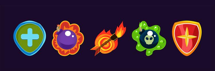 Mobile game assets with heart bomb and flask Vector Image