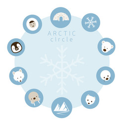 Arctic animals and icons frame Royalty Free Vector Image