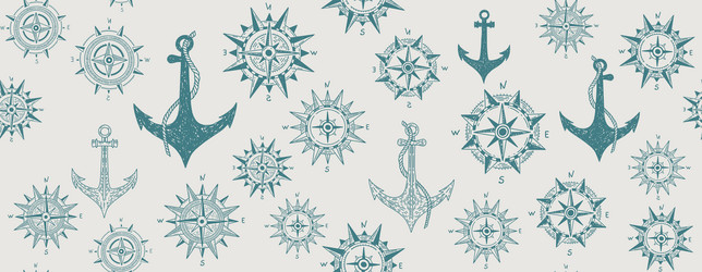 Compass wind rose anchor pattern Royalty Free Vector Image