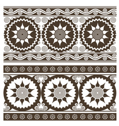 Indian line art seamless border with flowers Vector Image