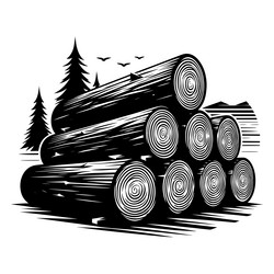 Wood log stack silhouette isolated on white Vector Image