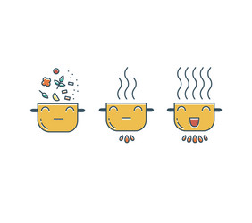 Cute funny cooking pot show muscle hand Royalty Free Vector