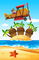 Girl flying airplane over the island Royalty Free Vector