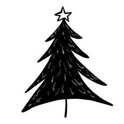 Black and white drawing of a christmas tree Vector Image