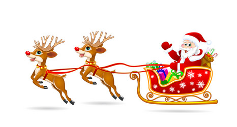 Santa claus on sleigh with deers in pixel art Vector Image