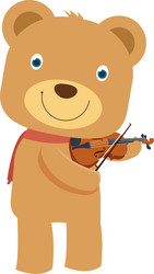 Happy cute brown teddy bear playing cello in flat Vector Image