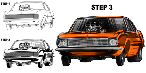 Orange drag racing car with grey strip Royalty Free Vector