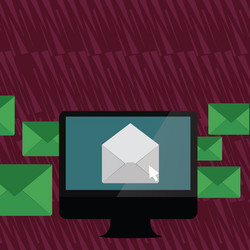 Computer screen with open color envelope and small