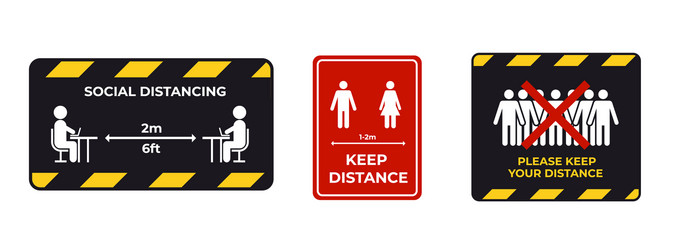 Set warning signs for social distancing Royalty Free Vector