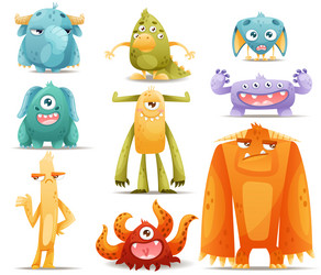 Funny toothy monsters as friendly fictional Vector Image
