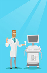 Young ultrasound doctor with equipment Royalty Free Vector