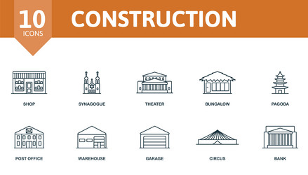 Construction icon set monochrome simple Royalty Free Vector