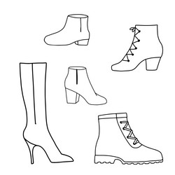 Different hand drawn shoes outline Royalty Free Vector Image