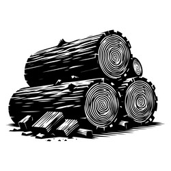 Wood log stack silhouette isolated on white Vector Image