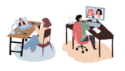 Cartoon flat freelancer character use video Vector Image