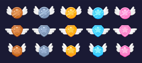Gold ranking achievement badges for game Vector Image