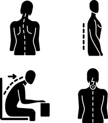 Bad posture problems black glyph icons set Vector Image
