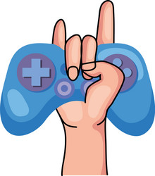 Hand holding videogame control Royalty Free Vector Image